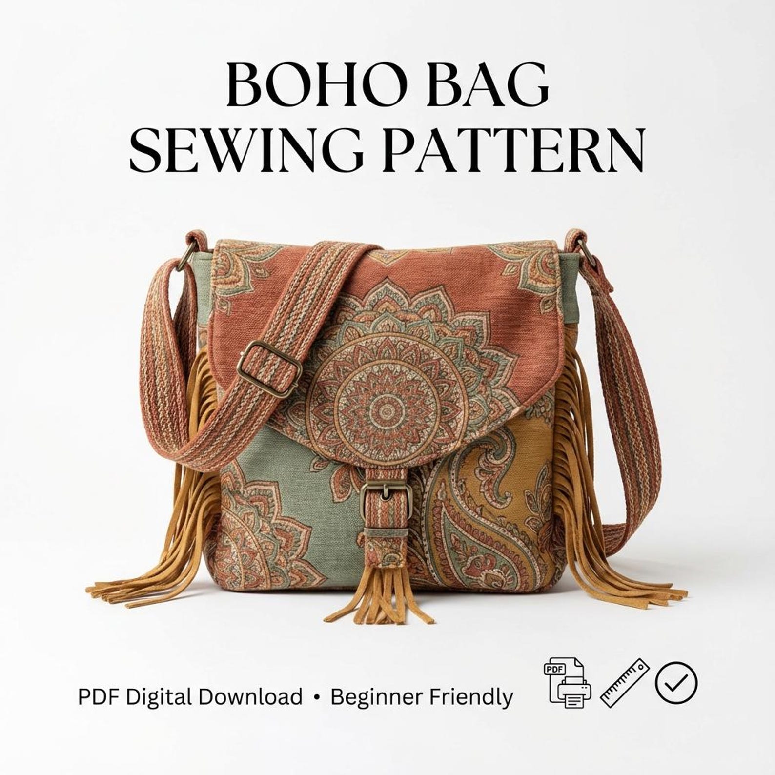 Boho Crossbody Bag Sewing Pattern PDF - Beginner Friendly Purse ...