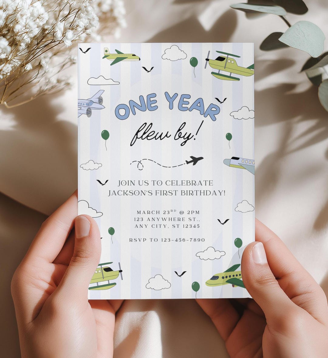 One Year Flew by Birthday Invitation, First Birthday Party, Planes and ...