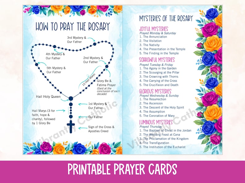 Printable Rosary Prayer Guide, Mysteries of the Rosary (digital ...