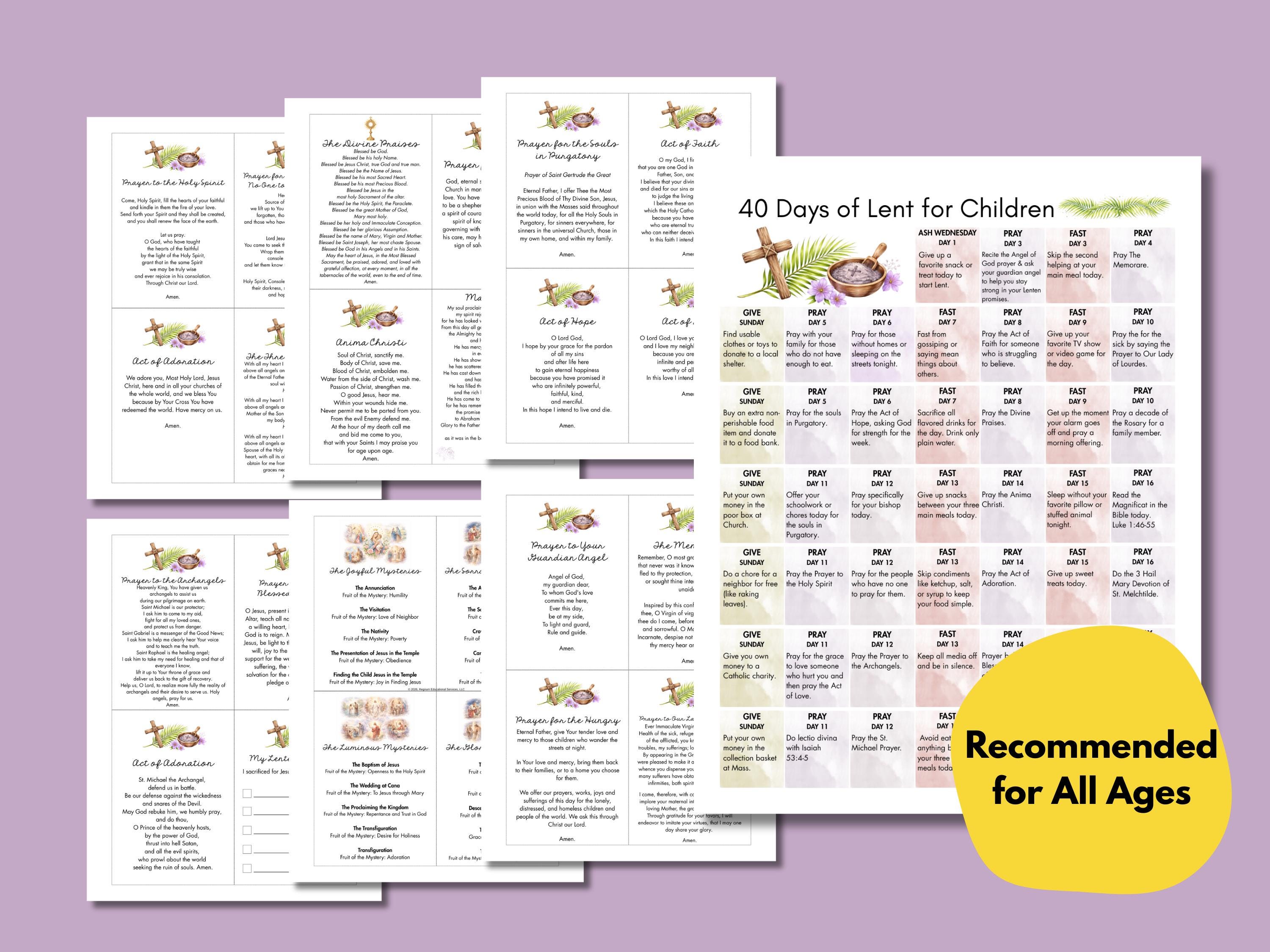 Catholic Lent Calendar for Kids | Printable 40 Days of Lent Activities ...