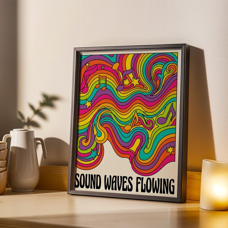 Sound Waves Flowing Poster - Modern Psychedelic Illustration, Purple ...