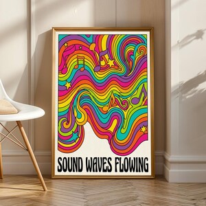Sound Waves Flowing Poster - Modern Psychedelic Illustration, Purple ...