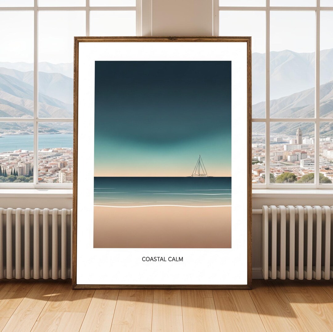 Coastal Calm Poster – Minimalist Watercolor, Blue and Teal Ocean ...