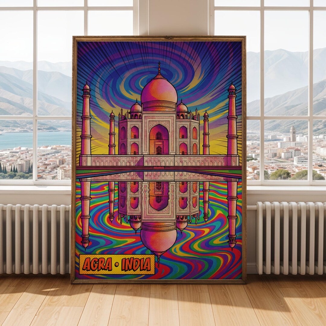 Taj Mahal Poster - Psychedelic Pop, Pink and Orange Halftone - Etsy