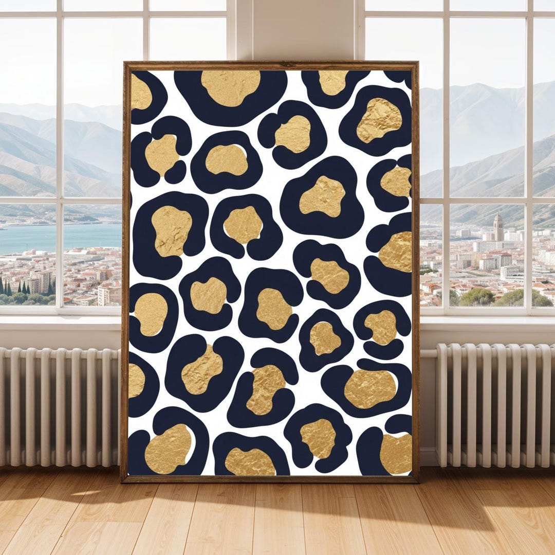Leopards Spots Art Print – Minimalist Gold and Navy Leopard Pattern - Etsy