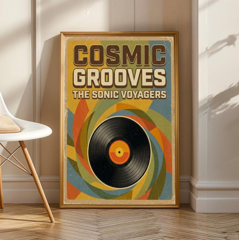 COSMIC GROOVES Poster - Modern, Black and Cream With Gold Tones - Etsy UK