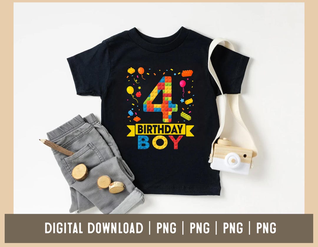 Building Blocks Birthday Png, Birthday Boy, 4th Birthday, Gift for 4 ...