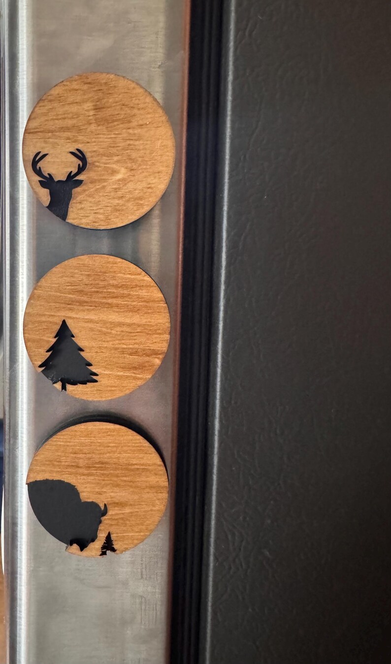Rustic Wooden Magnets, Cabin Decor, Buffalo, Pine, Deer, Set of 3 - Etsy