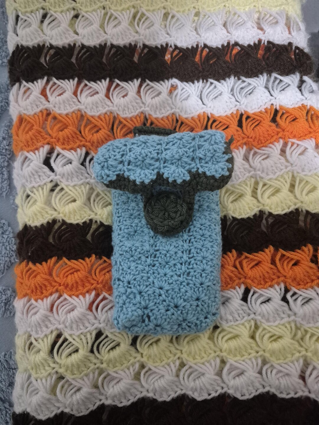 Blue Green Textured Crochet Waterproof Phone Bag - Etsy