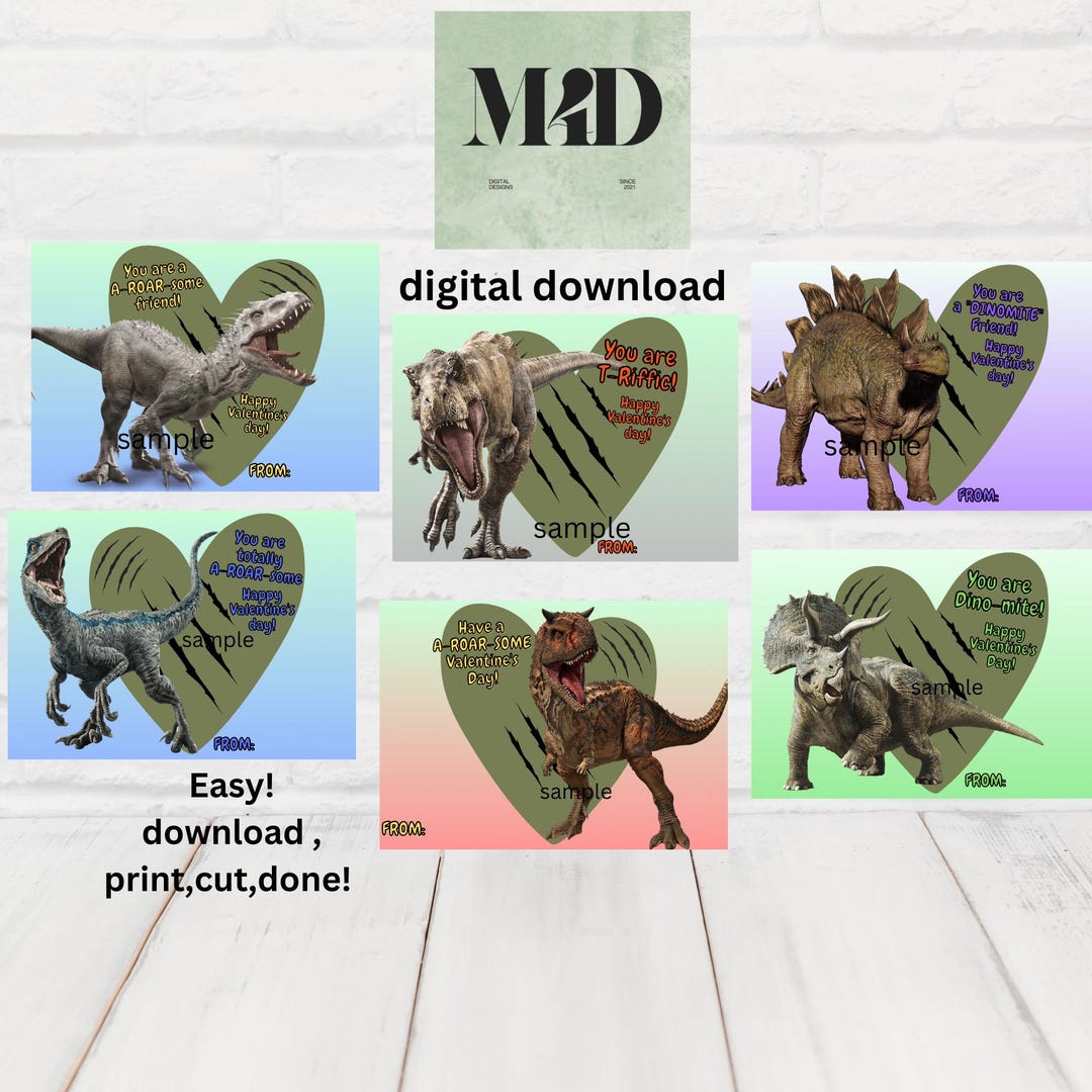 Dinosaur Valentine Cards – Printable Classroom Valentines – Trendy ...