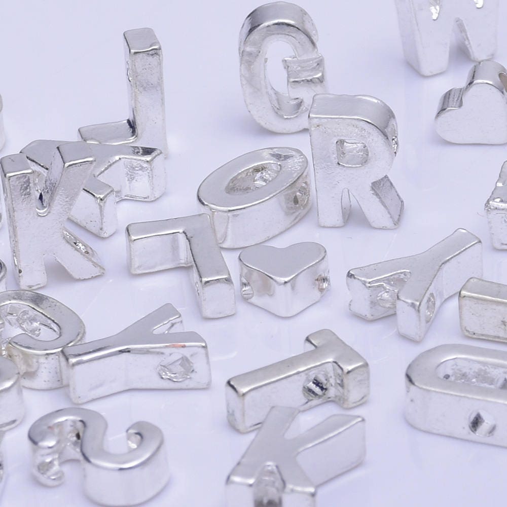 Silver Alloy Letter Pendant Charm Small Block Uppercase Alphabet Bead ...