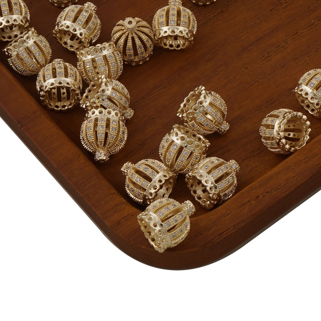5PCS 14k Gold Filled Crown Tassel Cap, Brass Bead Cap With Zircon, End ...