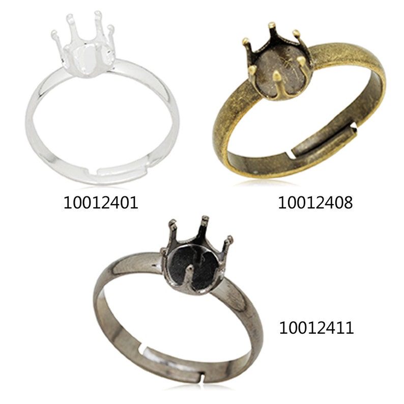 20PCS 6MM Round Crown Claw Setting Ring Blank, Adjustable Ring Base ...