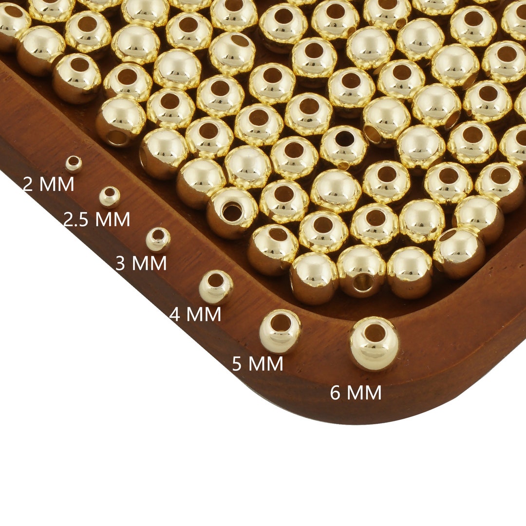 14K Gold Filled Round Beads Metal Ball Spacer Beads for Bracelet ...