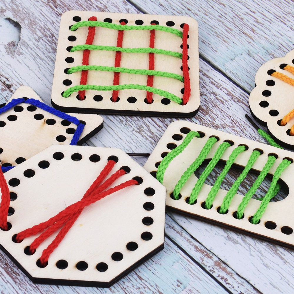 Wood lacing toy Learning sewing toys Children's | Etsy