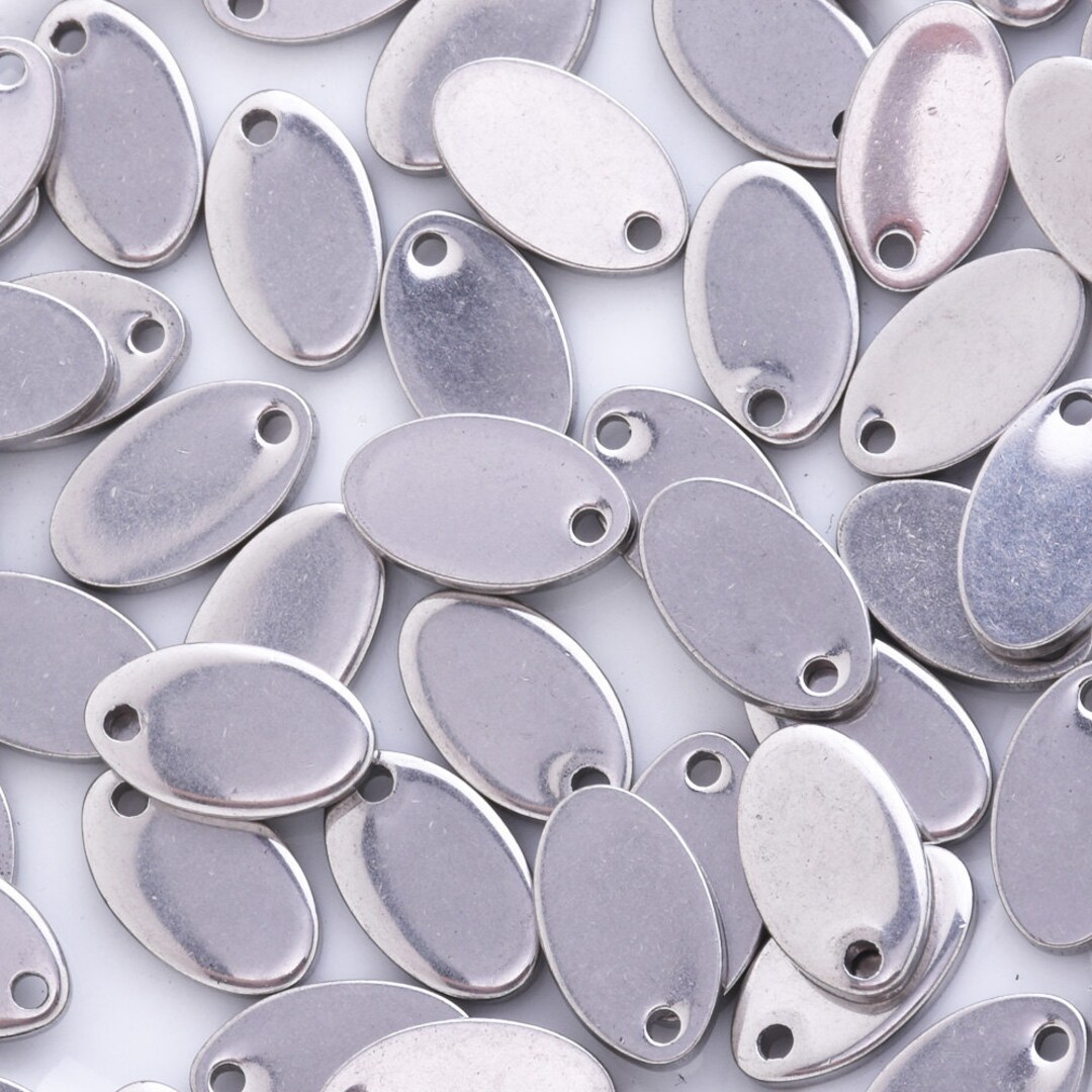 20 Stainless Steel Metal Stamping Blank Charms, Small Oval Discs Silver ...