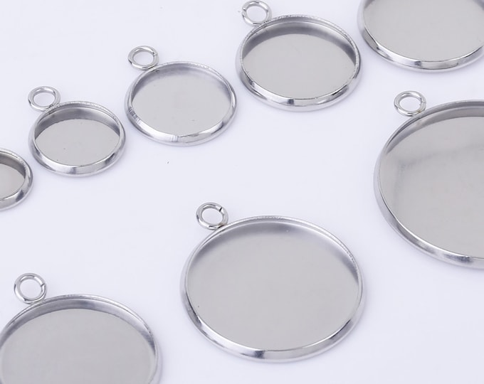 Stainless Steel Silver Round Pendant Tray With Loop - Cabochon Setting ...