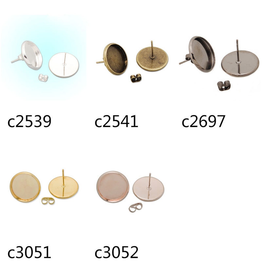 50pcs Stud Earring With a 14mm Round Bezel,fit 14mm Round Cabochons ...