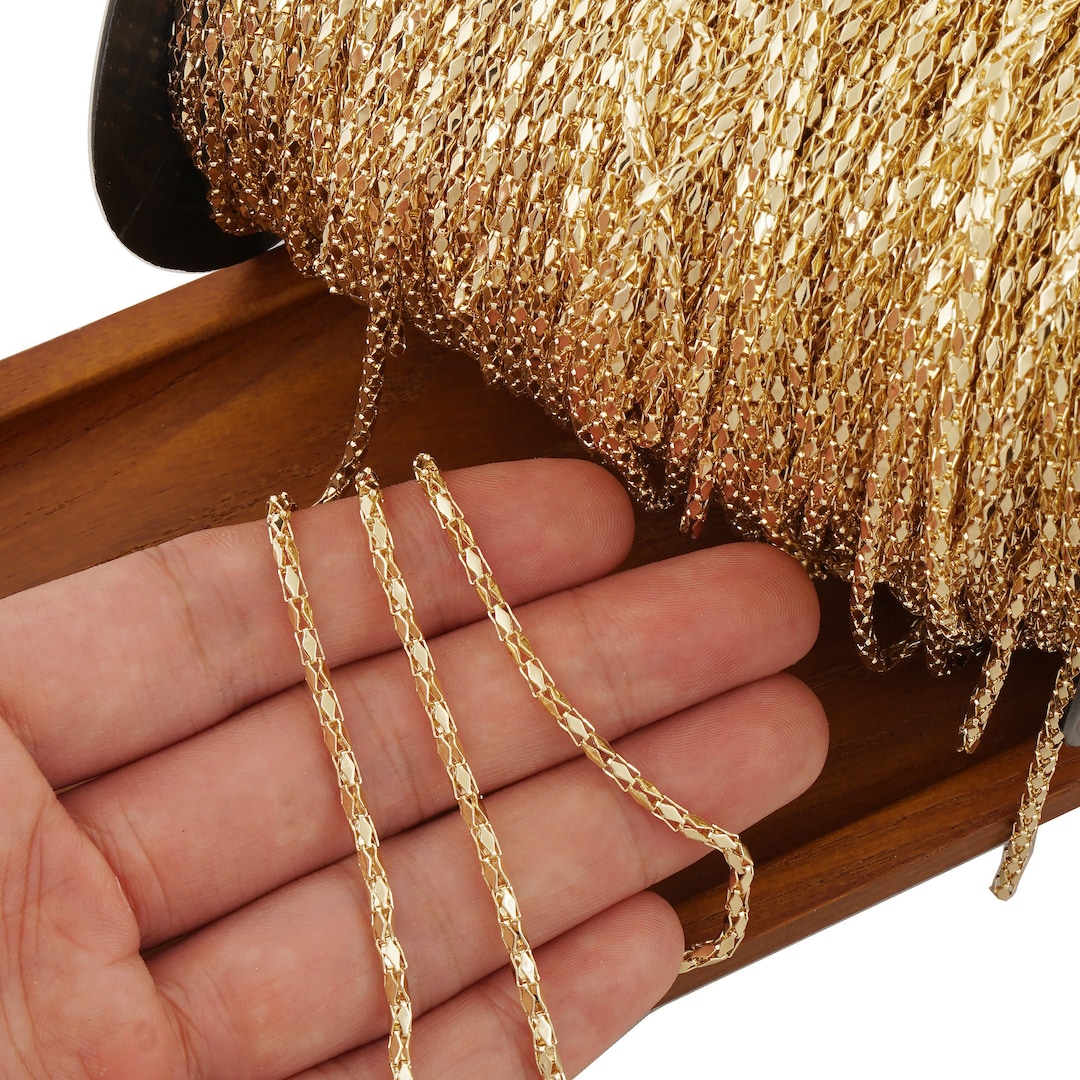 6 Feet 2.4mm 14K Gold Filled 3D Rhombus Diamond Chain, Unfinished ...