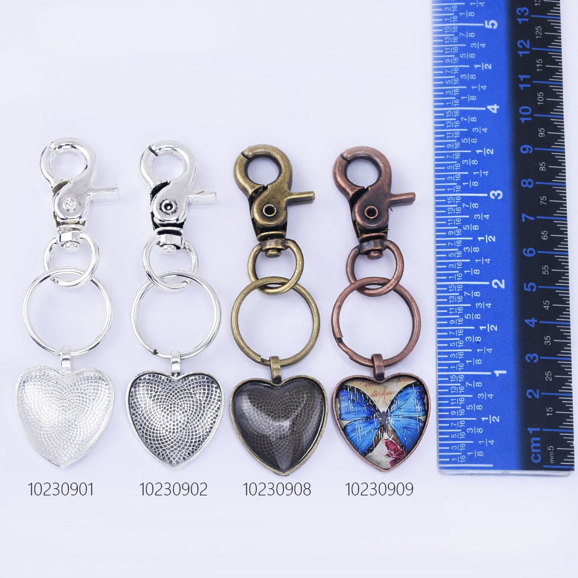 DIY Keychain Kits 25mm Heart Bezel Cabochon Setting Pendant Trays With ...