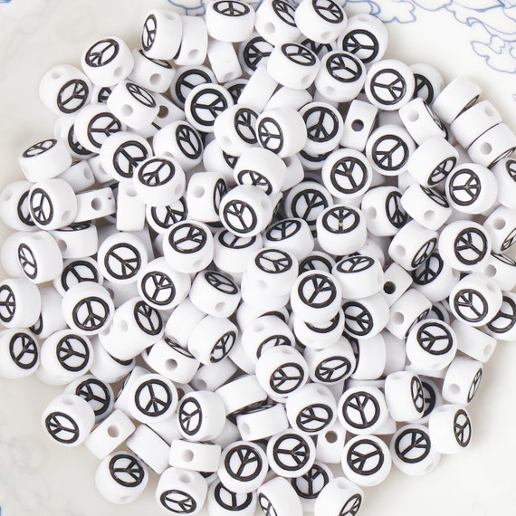 73.4mm White Acrylic Beads Peace Sign Beads Flat Round Beads | Etsy