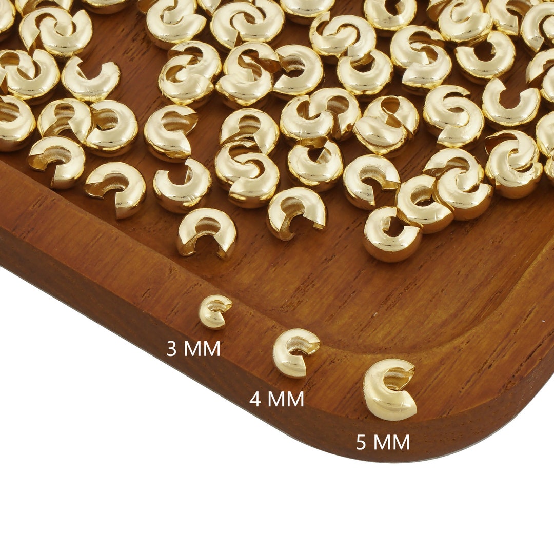 14k Gold Filled Crimp Cover Beads - 3mm, 4mm, 5mm Sizes for Cord End ...