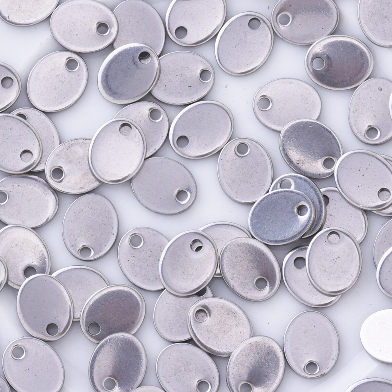 20 Stainless Steel Metal Stamping Blank Charms, Small Oval Discs Silver ...