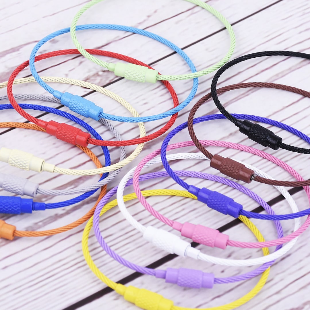 150*1.5mm Wire Keychain Cable Stainless Steel Cable Key Ring Wire Mixed ...