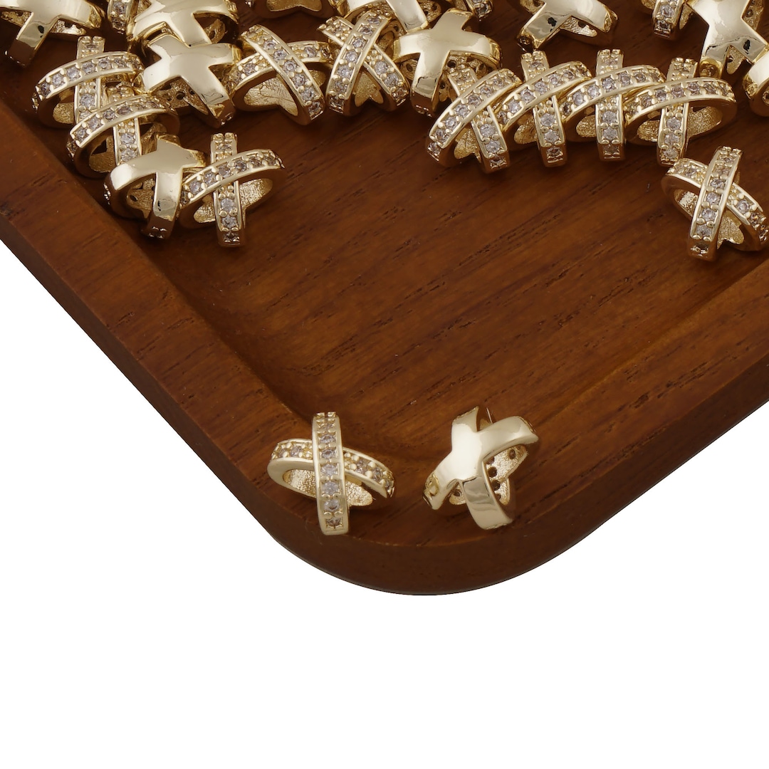 5PCS 14k Gold Filled Cross Spacer Beads, X Spacer Beads With Zircon ...