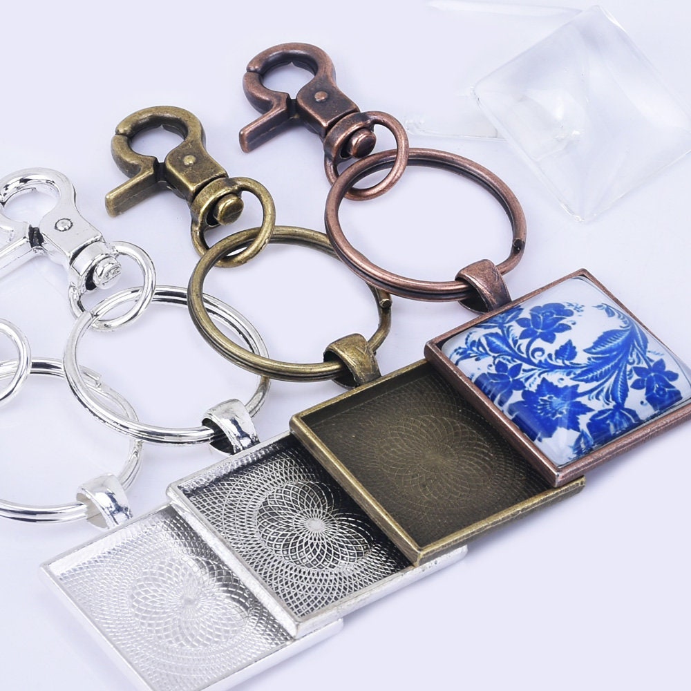 Zinc Alloy DIY 25mm Square Craft Pendant Kits Key Chains | Etsy