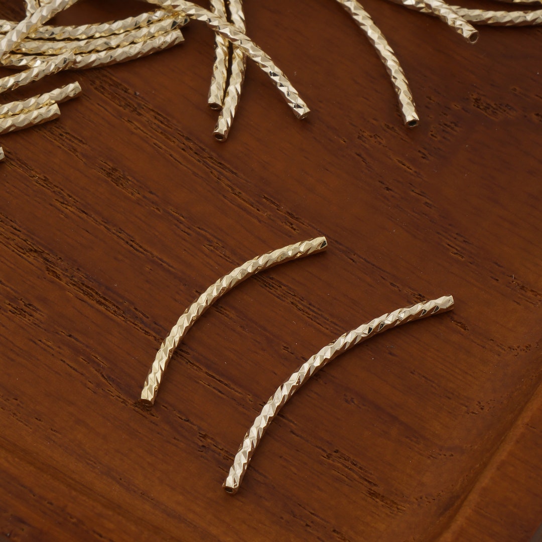 50PCS 14k Gold Filled Twisted Curved Tube Beads, 25/30mm Spacer Beads ...