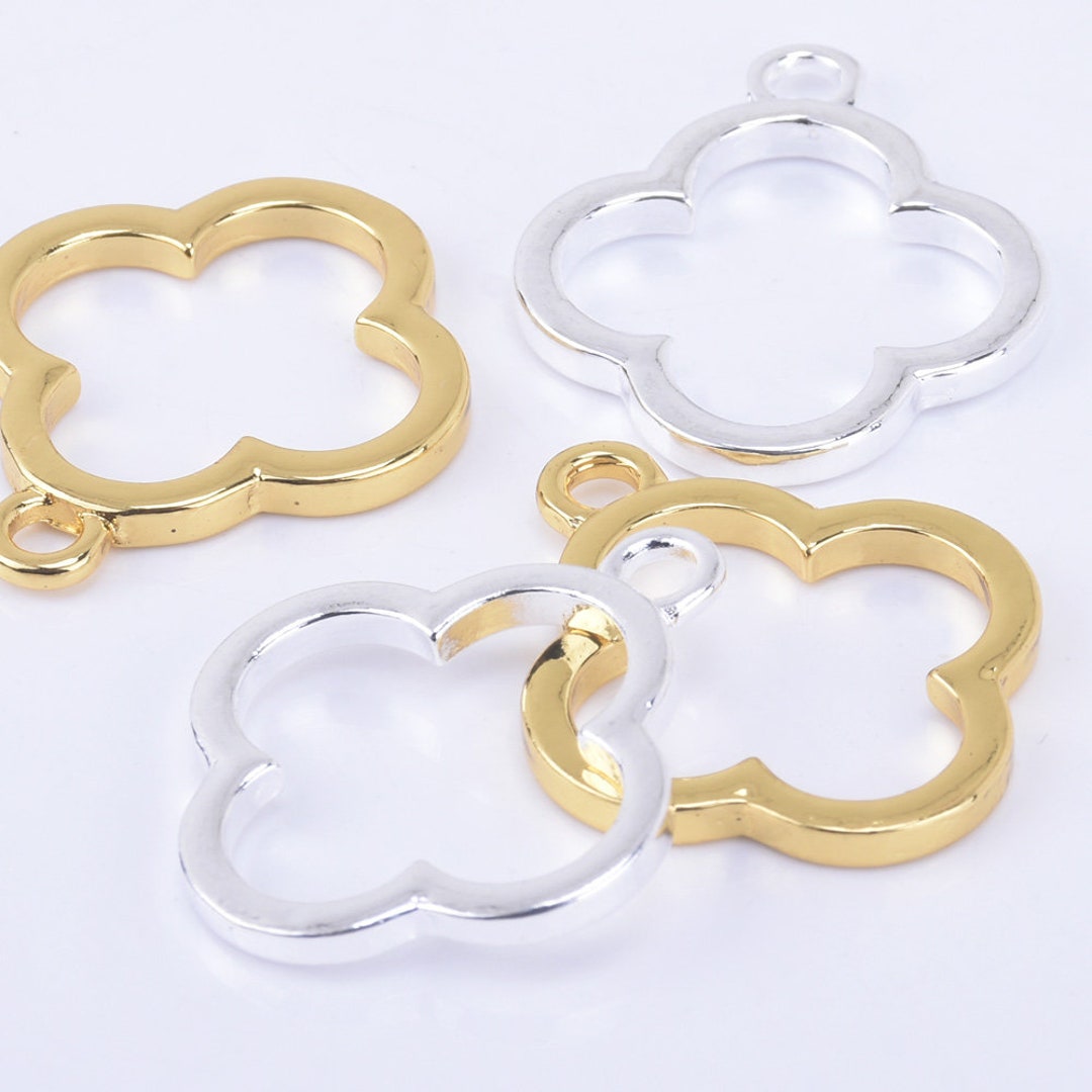 24*24mm Simple Four-leaf Clover Charm Open Back Pendant Lucky Pendant ...
