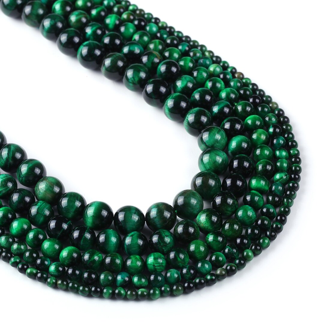 15" Full Strand Color Dyed Green Tiger Eye Stone 4/6/8/10/12mm Round ...