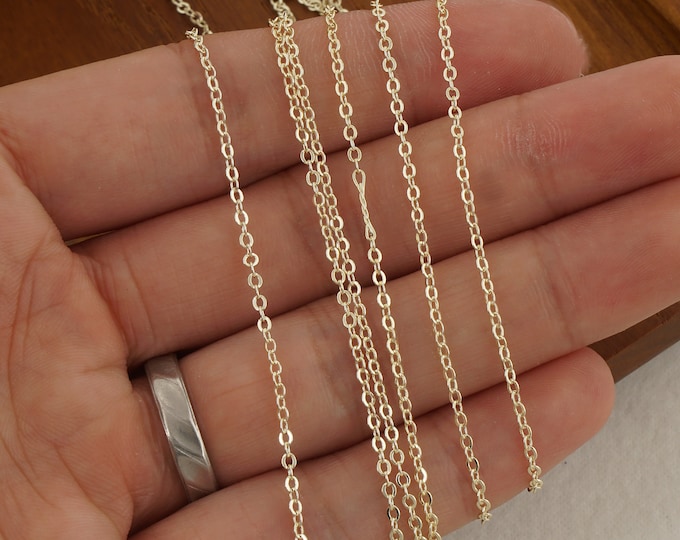 14K Gold Filled Hammered Cable Chains, Flat Cable Chain Necklace, Gold ...