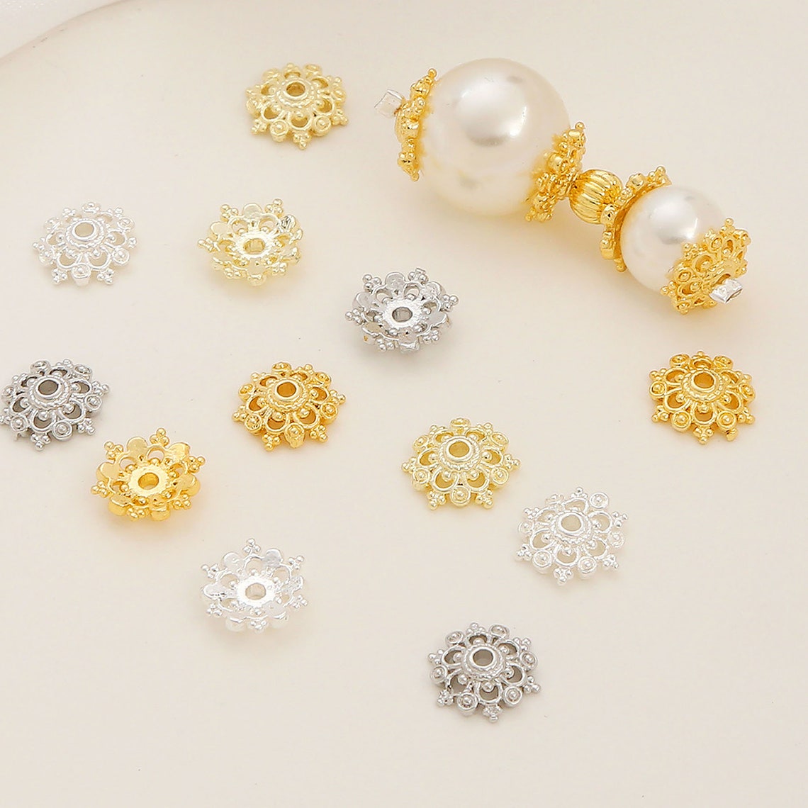 20PCS 14k Gold Filled Flower Bead Caps, 8mm Filigree Flower Bead Caps ...
