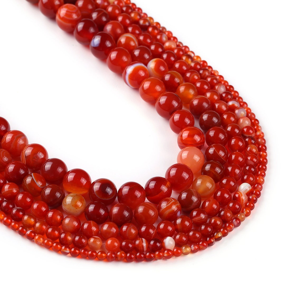 15" Full Strand Natural Red Strip Agate 4/6/8/10/12mm Round Beads DIY ...