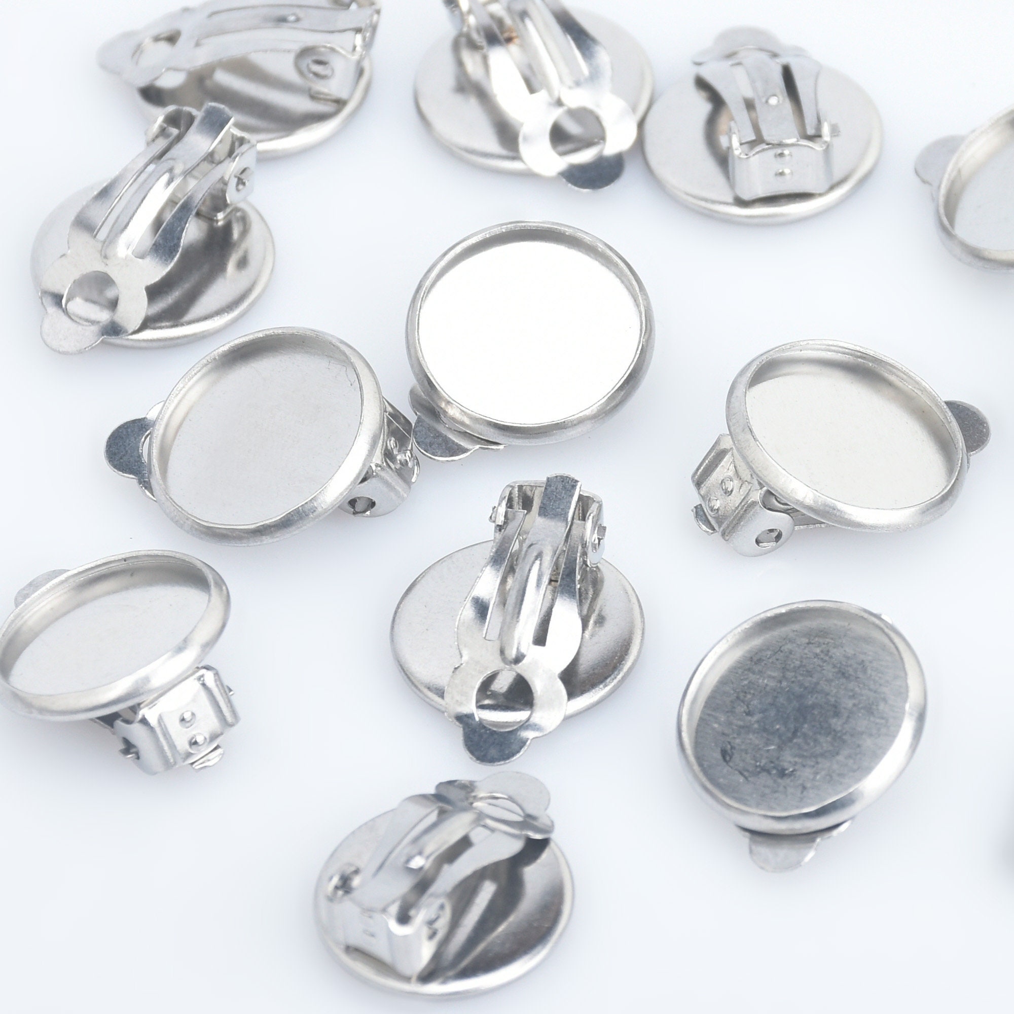 Stainless Steel Earring Bases Blanks Ear Clip Blank Trays Fit 8/10/12 ...