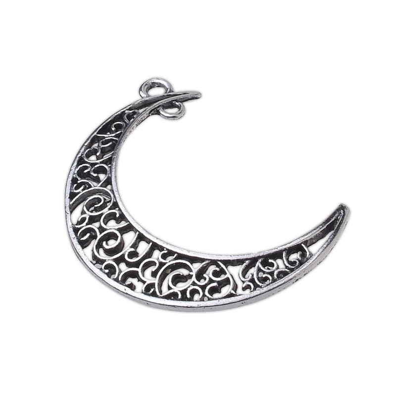 20 Filigree Moon Pendant 30x41mm Crescent Moon Charm Diy | Etsy