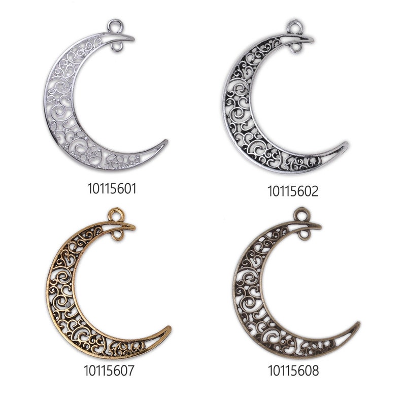 20 Filigree Moon Pendant 30x41mm Crescent Moon Charm Diy | Etsy