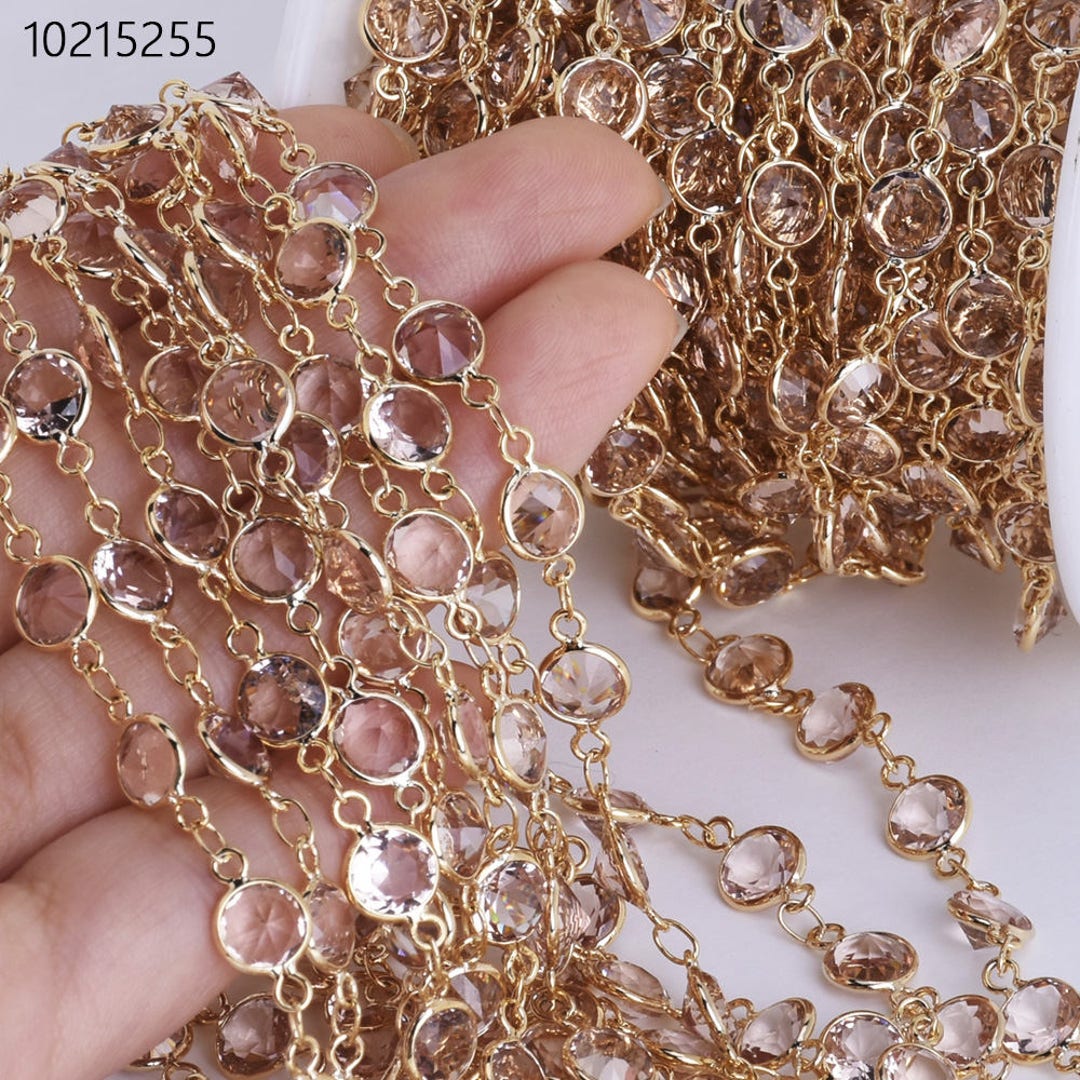 1 Foot 6mm Delicate Bezel Set Crystal & Brass Chain Faceted Bezel ...
