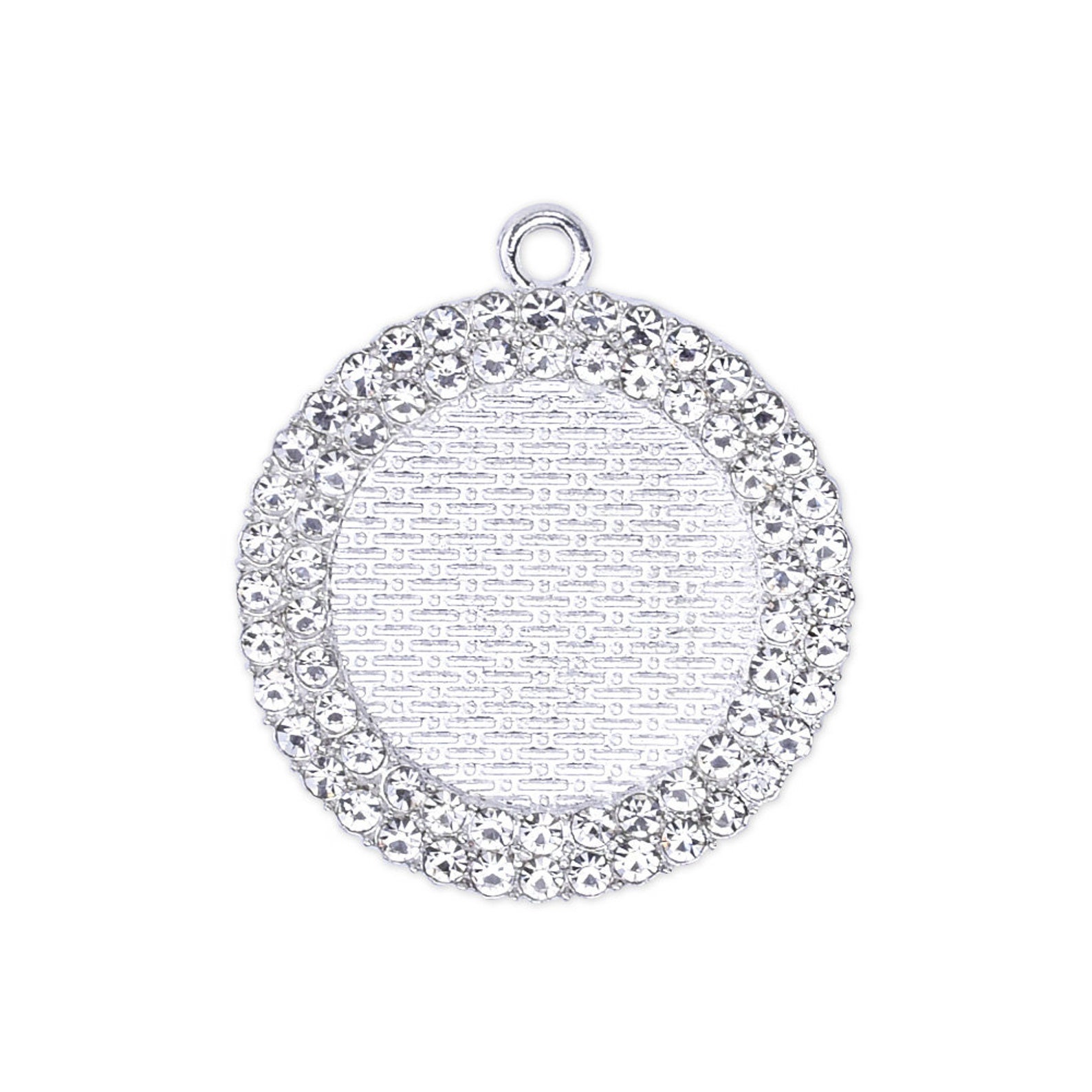 25mm Zinc Alloy Round Pendant Tray With Double Rhinestones | Etsy