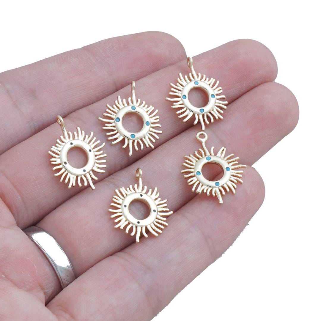 14k Gold Filled Sun Pendant, Tiny Sunbust Charm for Necklace Bracelet ...