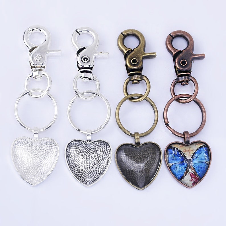 DIY Keychain Kits 25mm Heart Bezel Cabochon Setting Pendant Trays With ...