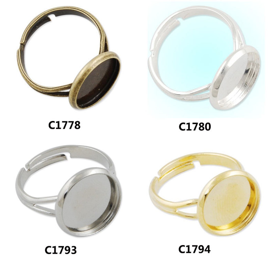 50PCS Adjustable Shallow Bottom Ring Base Setting Pendants With 12 MM ...