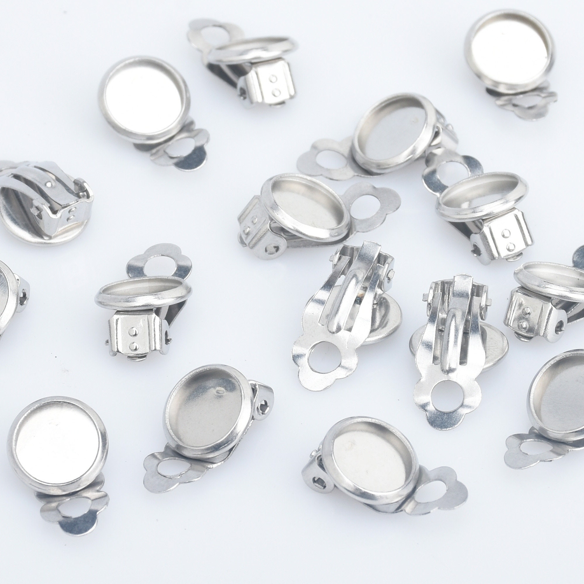 Stainless Steel Earring Bases Blanks Ear Clip Blank Trays Fit 8/10/12 ...