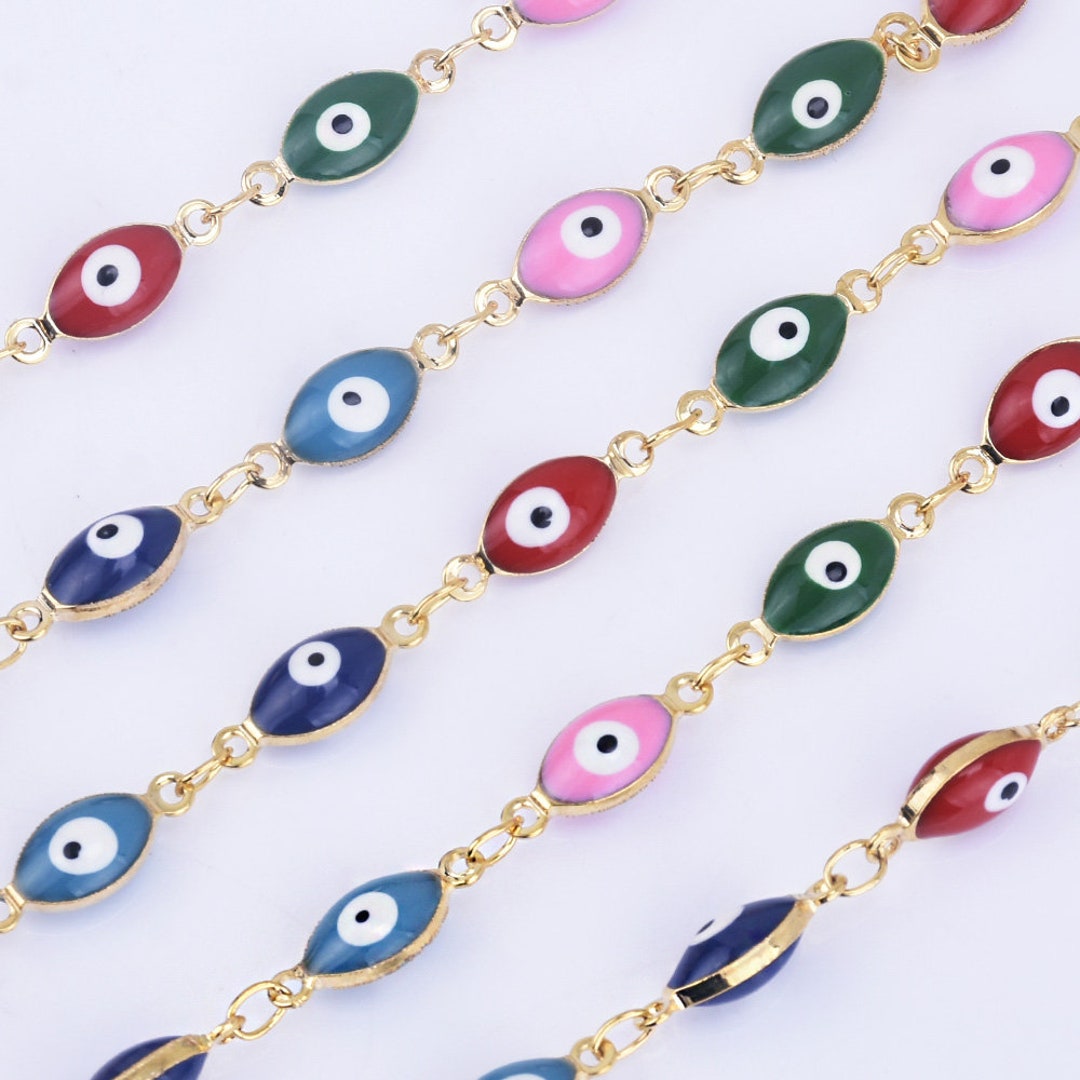 10*5mm Evil Eye Marquee Shape Chain Evil Eye for Bracelet Colorful Evil ...