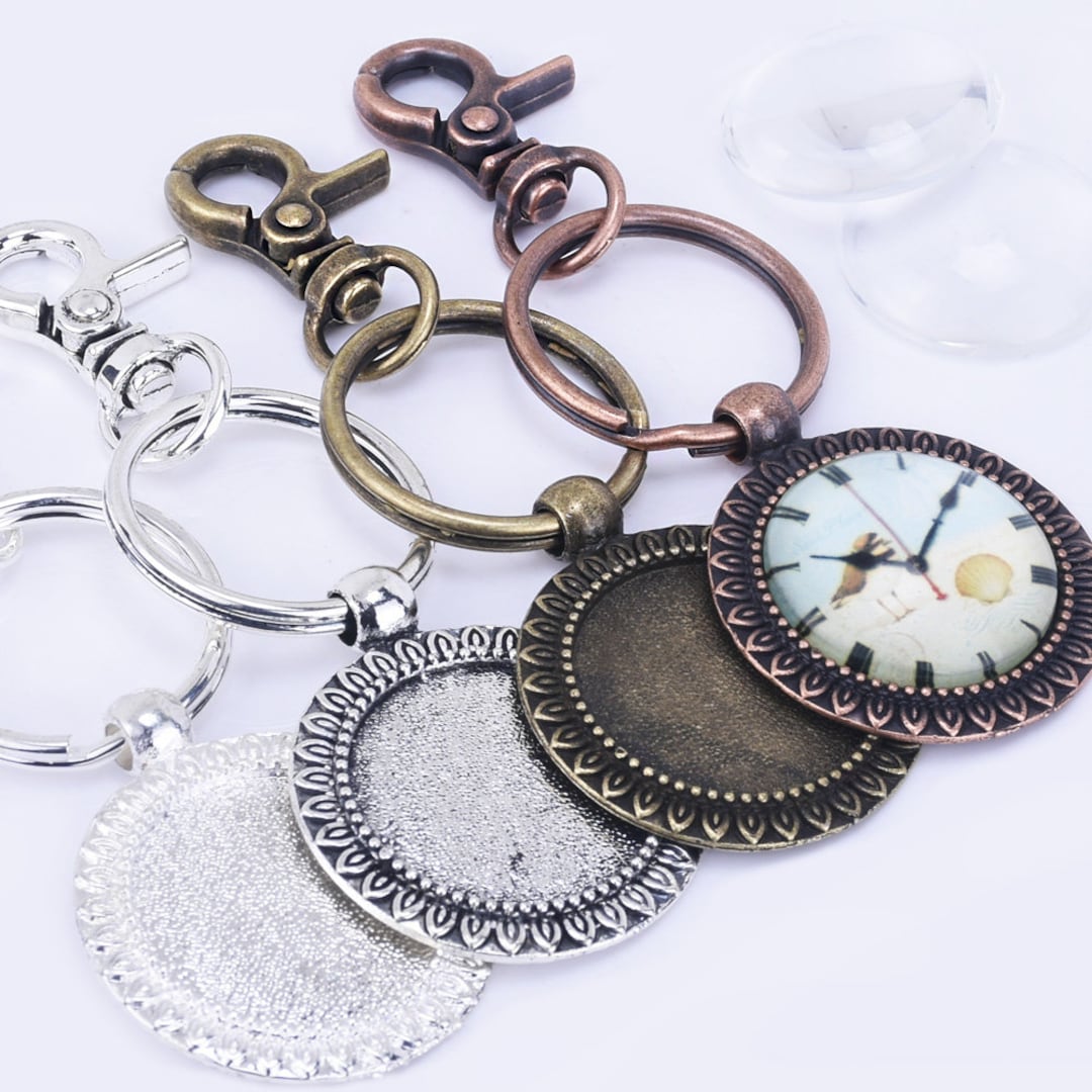 DIY Key Chain Pendant Kits 25mm Round Sunflower Trays Lobster Split ...
