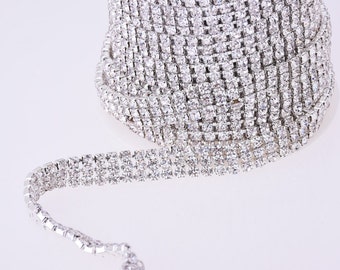 Silver Rhinestone Chain by Yard With Clear Crystal in Silver Setting ...