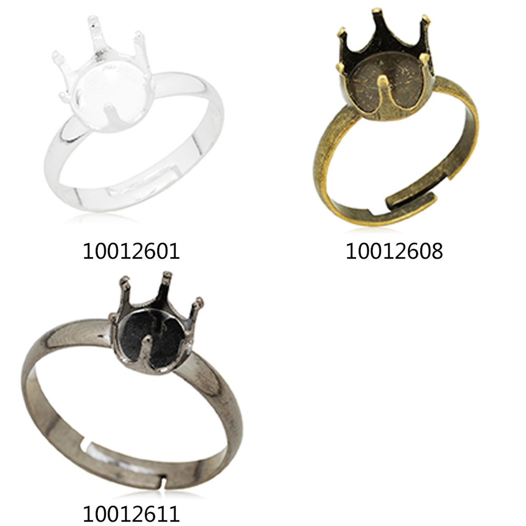 20PCS 10mm Round Crown Claw Setting Ring Blank, Adjustable Ring Base ...