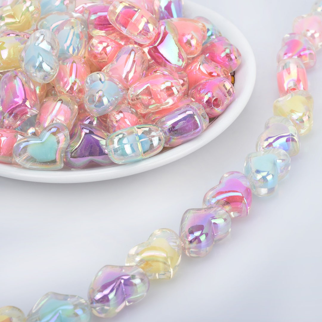 15*21mm Acrylic Heart Beads Translucent Pastel Beads Double Crooked ...
